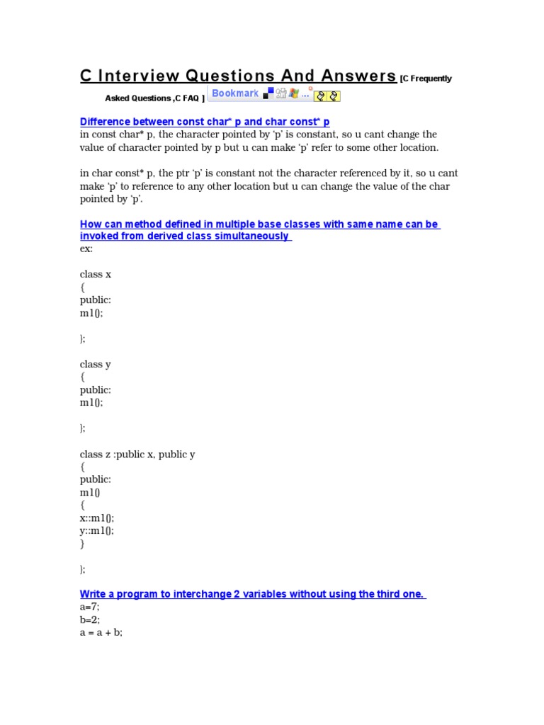 C Interview Questions and Answers: Difference Between Const Char P and Char Const P | PDF ...