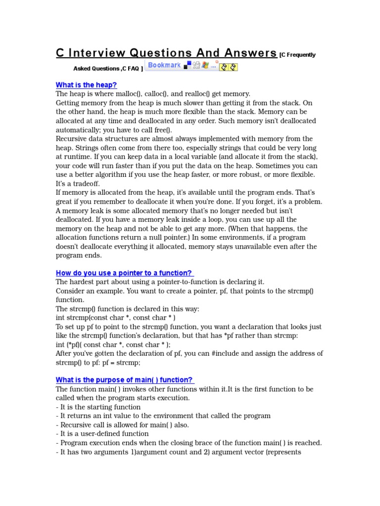 C Interview Questions And Answers What Is The Heap Pdf Subroutine C Programming Language 