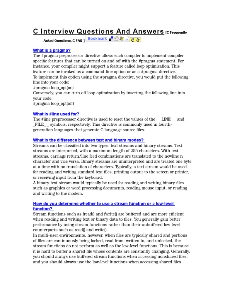 C Interview Questions and Answers: What Is A Pragma? | PDF | Pointer ...