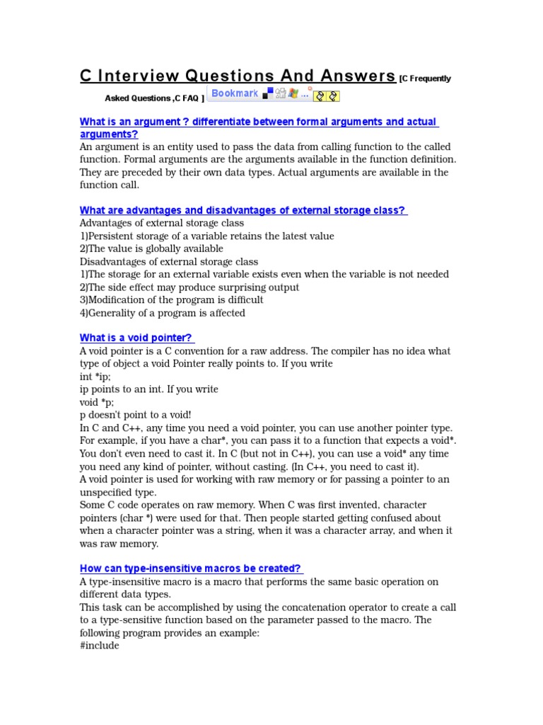 C Interview Questions and Answers: What Is An Argument ? Differentiate Between Formal Arguments ...