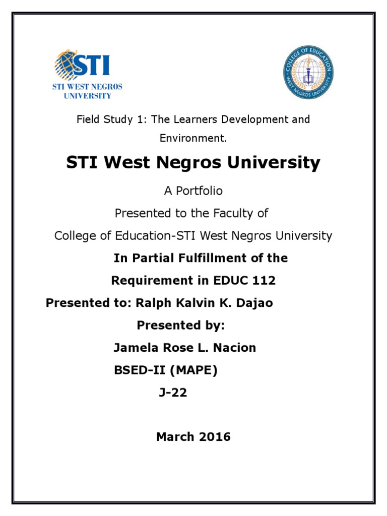 A Portfolio Presented To The Faculty of College of Education-STI West ...