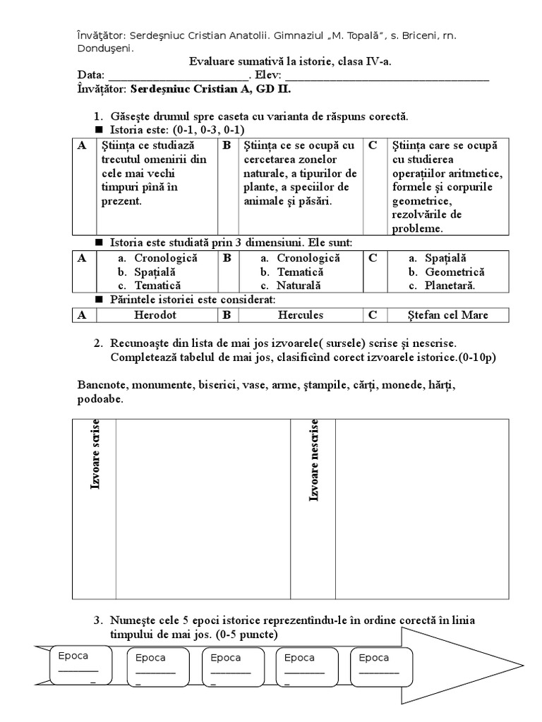 Evaluare Sumativa La Istorie | PDF