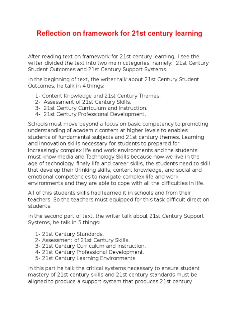 Reflection On Framework For 21st Century Learning | PDF | Educational ...