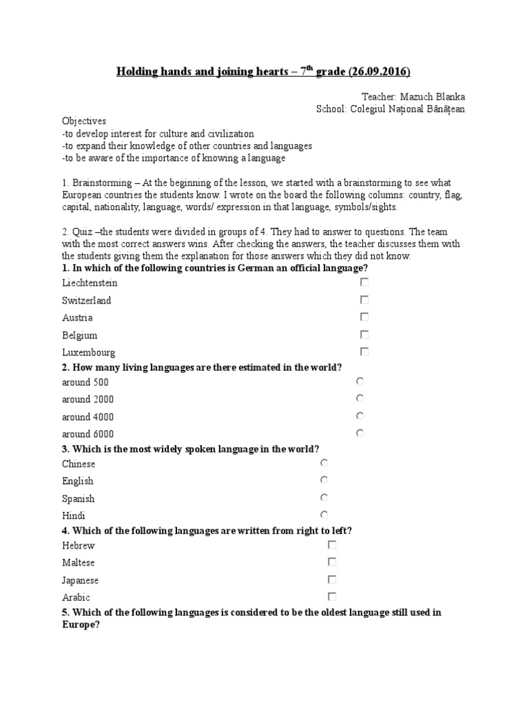 7th Grade Culture and Language Lesson | PDF