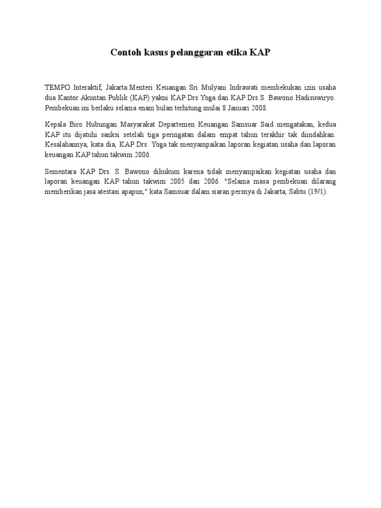 Contoh Kasus Pelanggaran Etika KAP | PDF