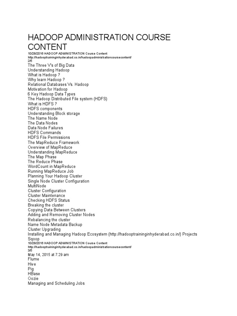 Hadoop Administration Course Content: May 14, 2015 at 7:29 Am | PDF ...