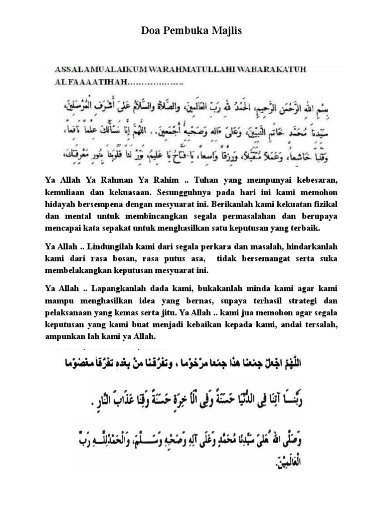 Doa Pembuka Majlis | PDF