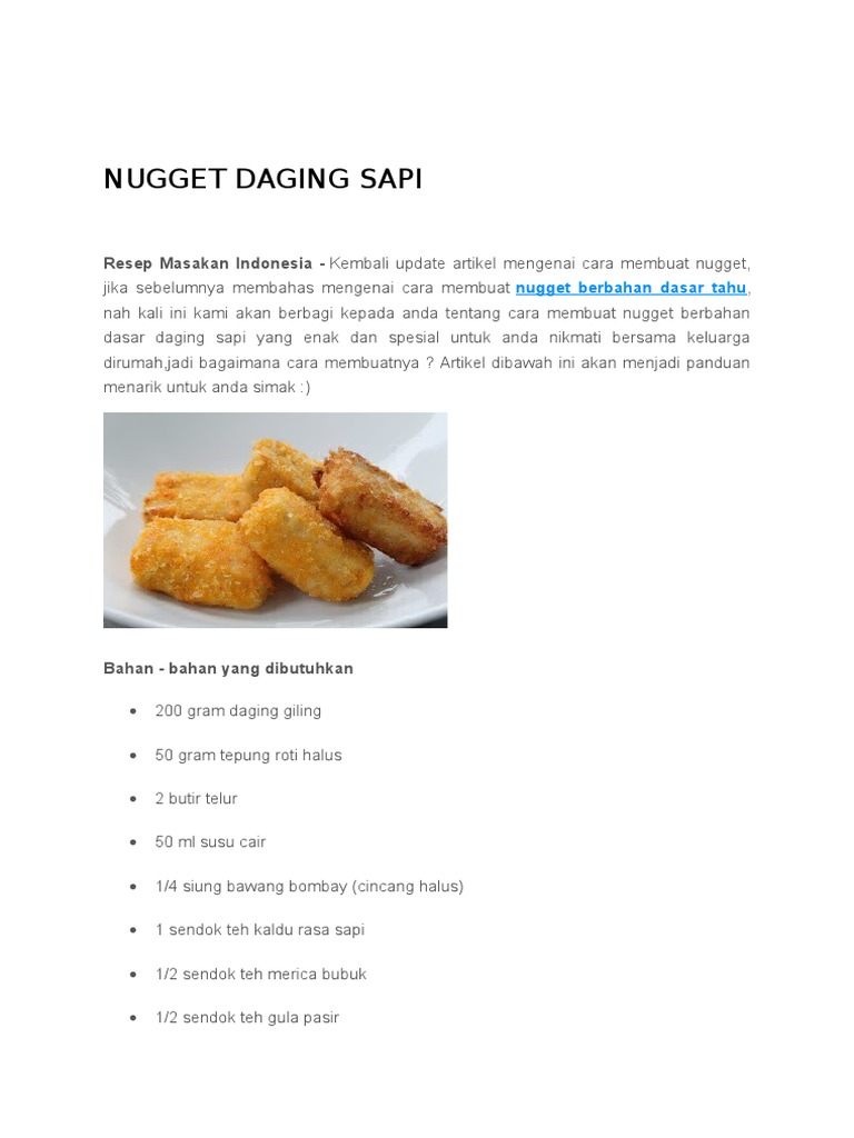 Resep Nugget Daging Sapi Sederhana | PDF