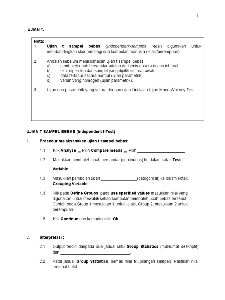 UJIAN T Dan ANOVA 1 | PDF