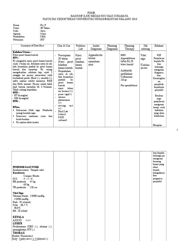 POMR Appendicitis Kronis Esaserbasi Akut | PDF