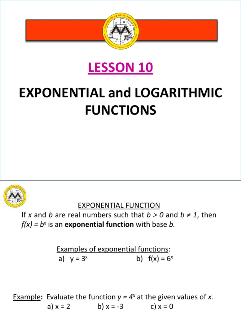 Math12-1 - Lesson 10 - Exponential and Logarithmic Functions | PDF | Exponential Function ...