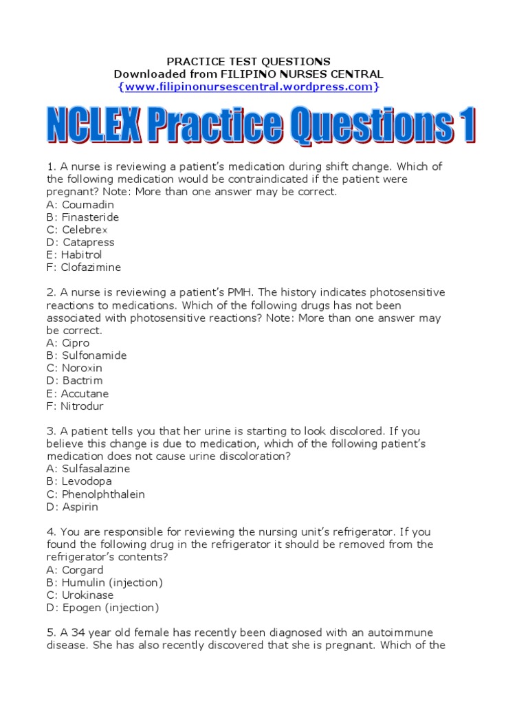 NCLEX Practice Questions 1 | PDF | Cough | Chronic Obstructive ...