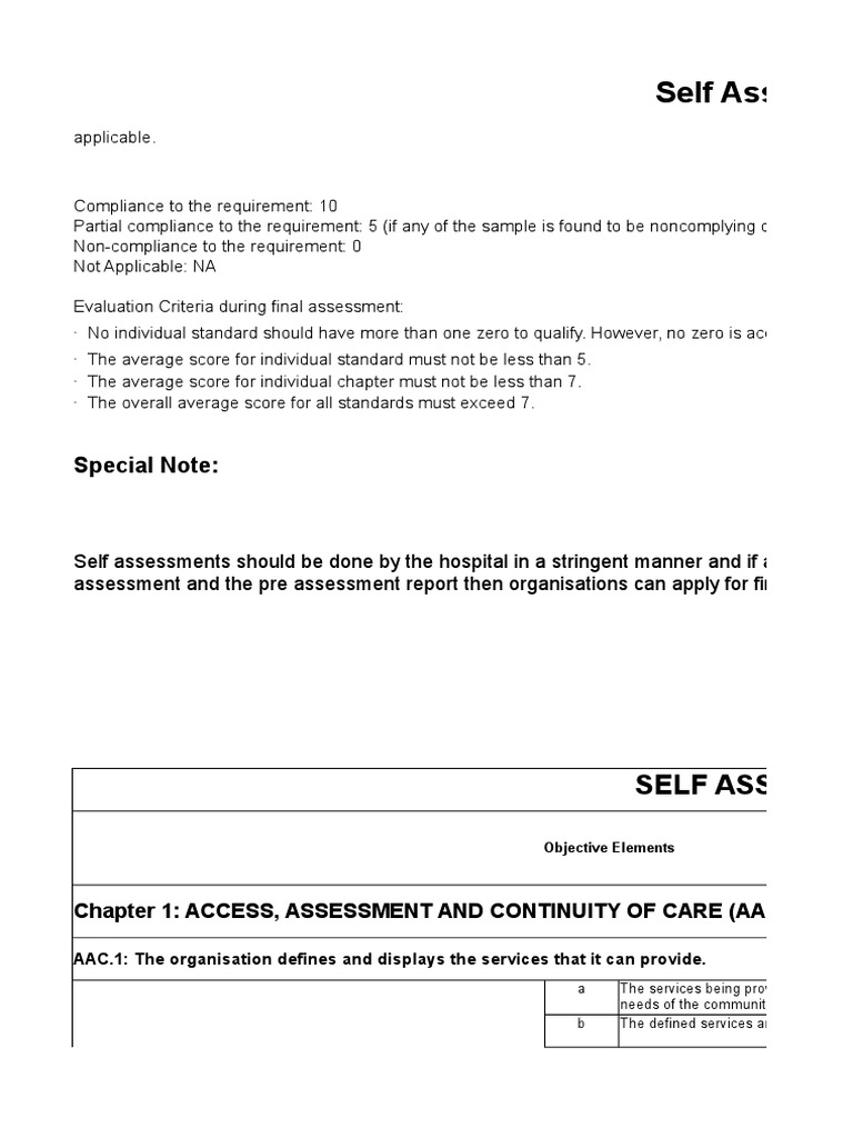 NABH - Self Assessment Toolkit | PDF | Medical Record | Monitoring ...