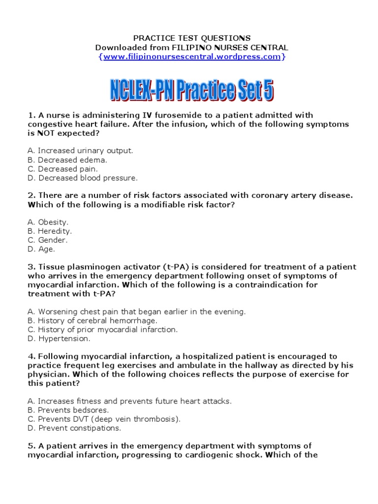 NCLEX-RN Practice Set 5 | PDF | Myocardial Infarction | Leukemia