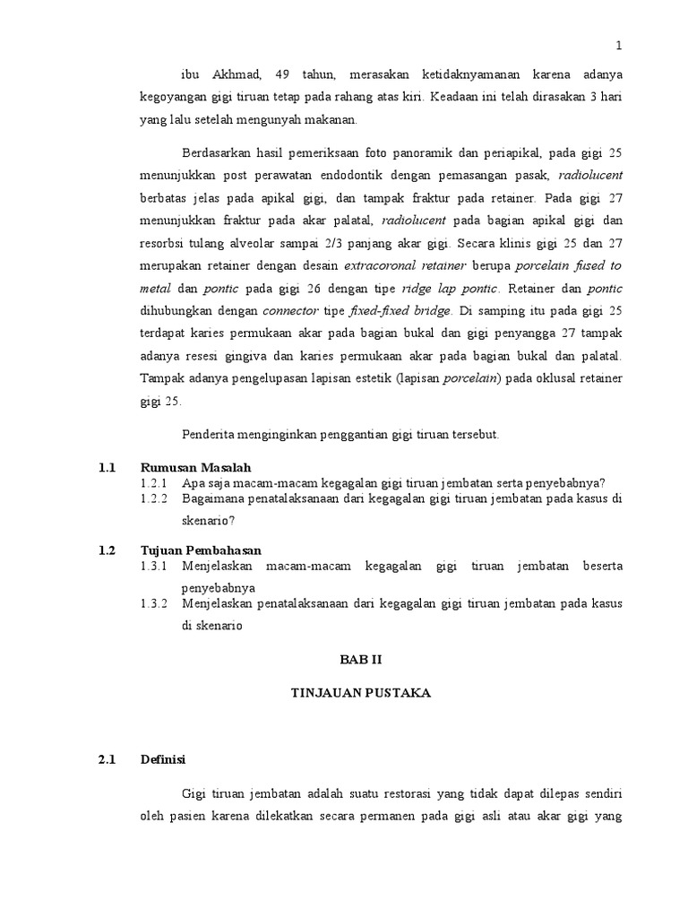 Komponen dan Indikasi Gigi Tiruan Jembatan | PDF