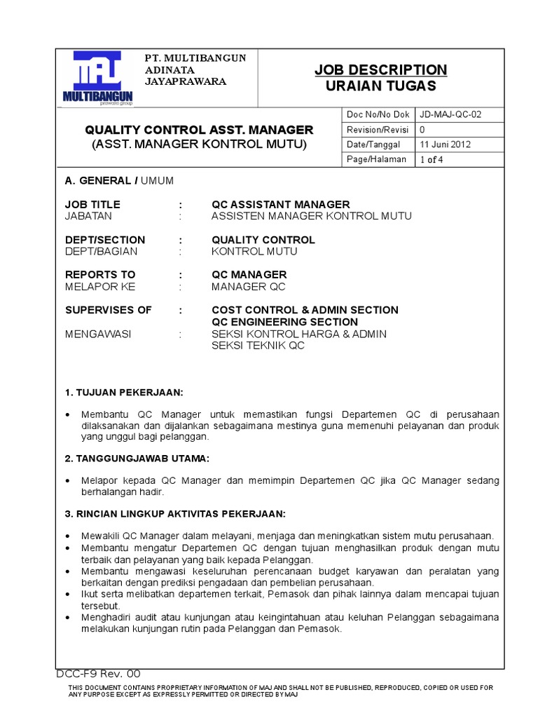 4.1. Quality Control Dept - Assistant Manager | PDF