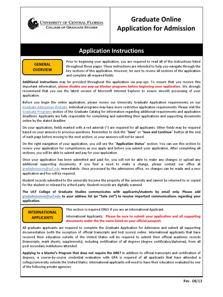Application Instructions: Graduate Online Application For Admission ...