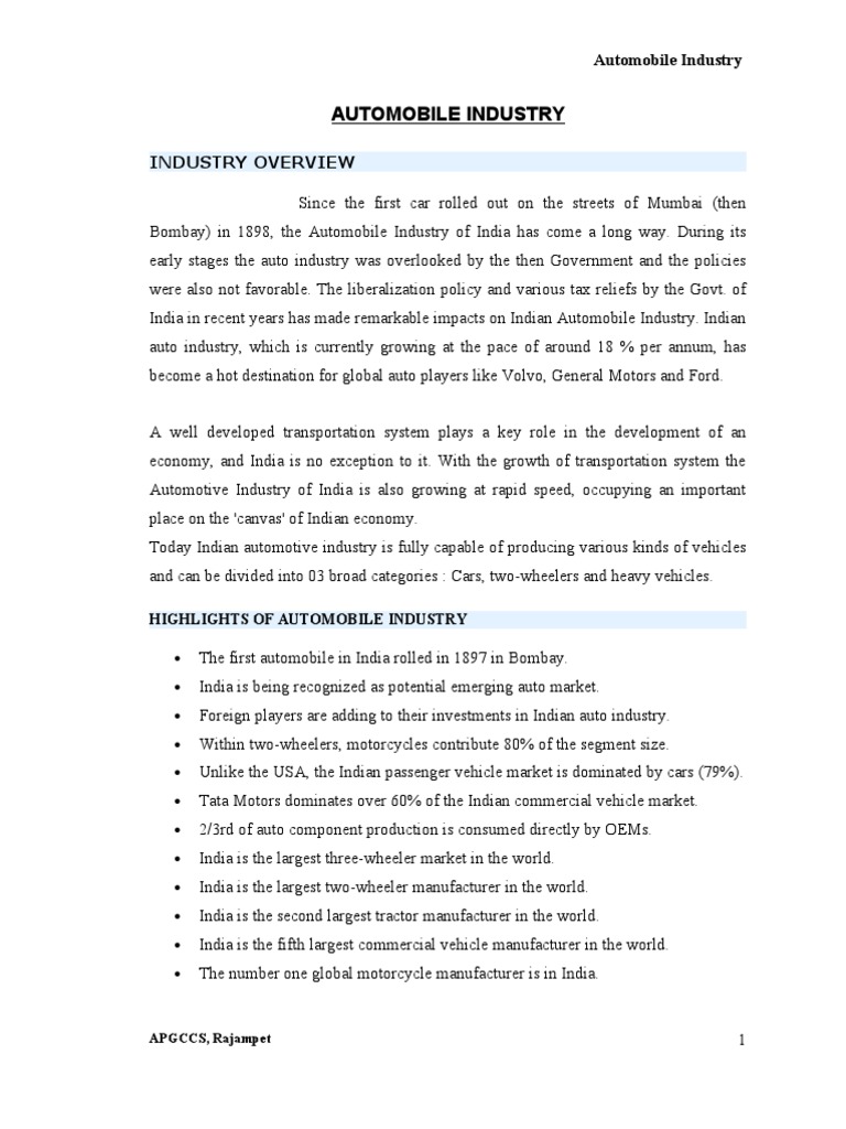 Industry Analysis Report (IAR) Automobile Industry | PDF | Correlation ...
