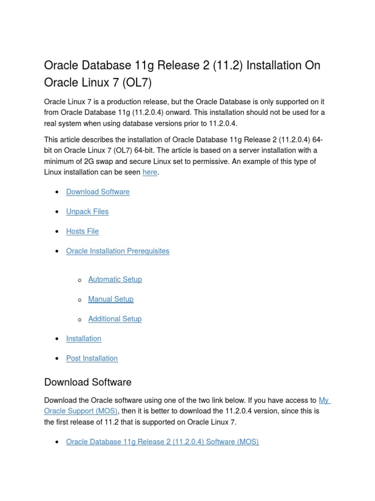 Oracle DB 11gr2 Installation On Oracle Linux 7 | PDF | Oracle Corporation | System Software