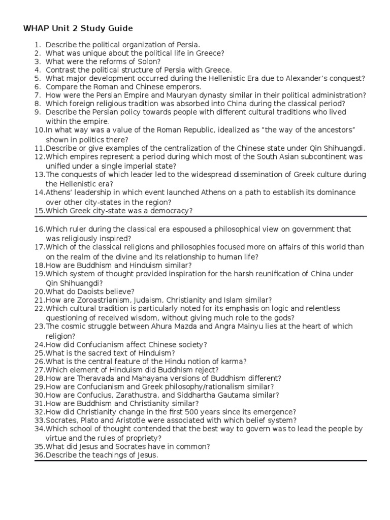 WHAP Unit 2 Study Guide | PDF | Hellenistic Period | Ancient Greece