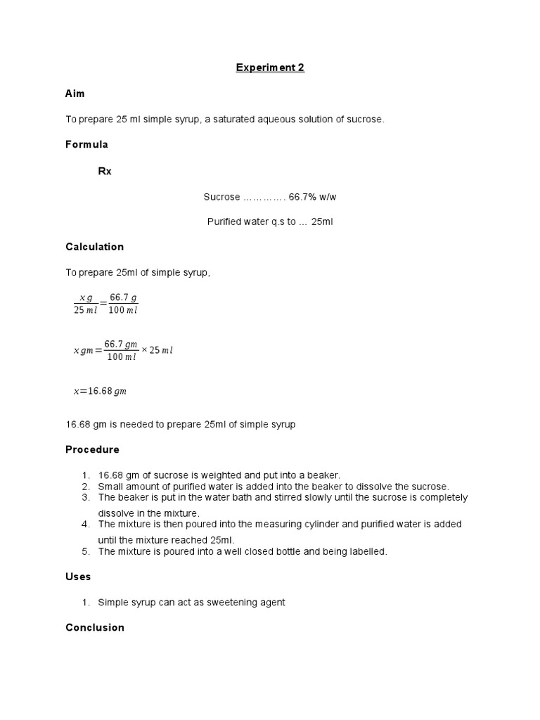 Exp 2 Simple Syrup | PDF | Wellness | Science & Mathematics