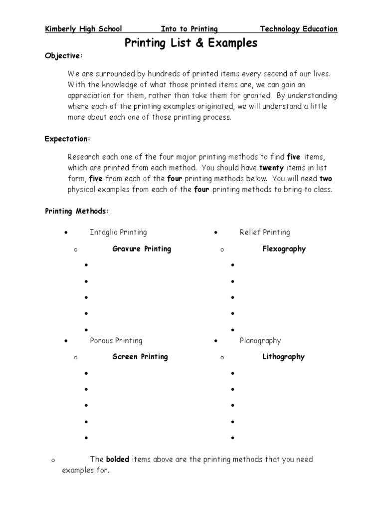 Printing List & Examples | PDF | Printing | Decorative Arts