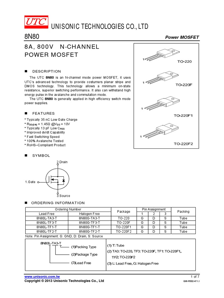 8N80 | PDF | Field Effect Transistor | Mosfet