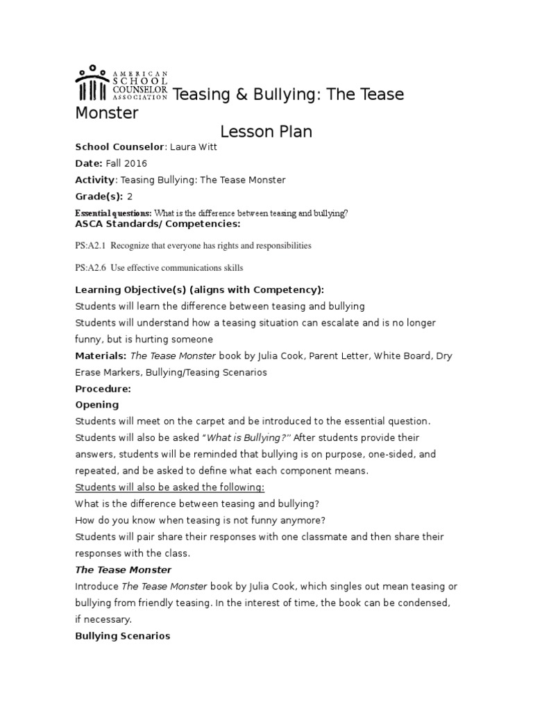 2nd Grade Bullying Lesson | PDF | Bullying | School Counselor