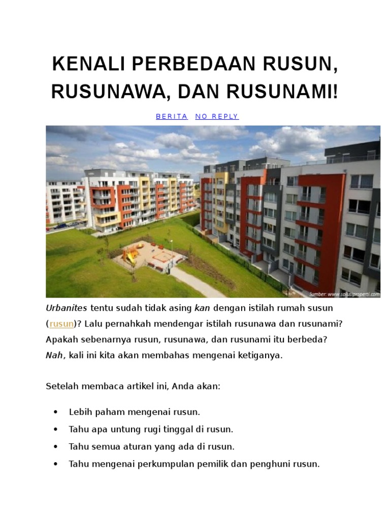 MENGERTI PERBEDAAN RUSUN, RUSUNAWA, DAN RUSUNAMI | PDF