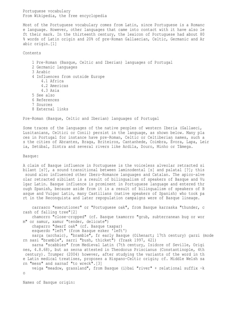 Origins of Portuguese Vocabulary | PDF | Semiotics | Languages Of Europe