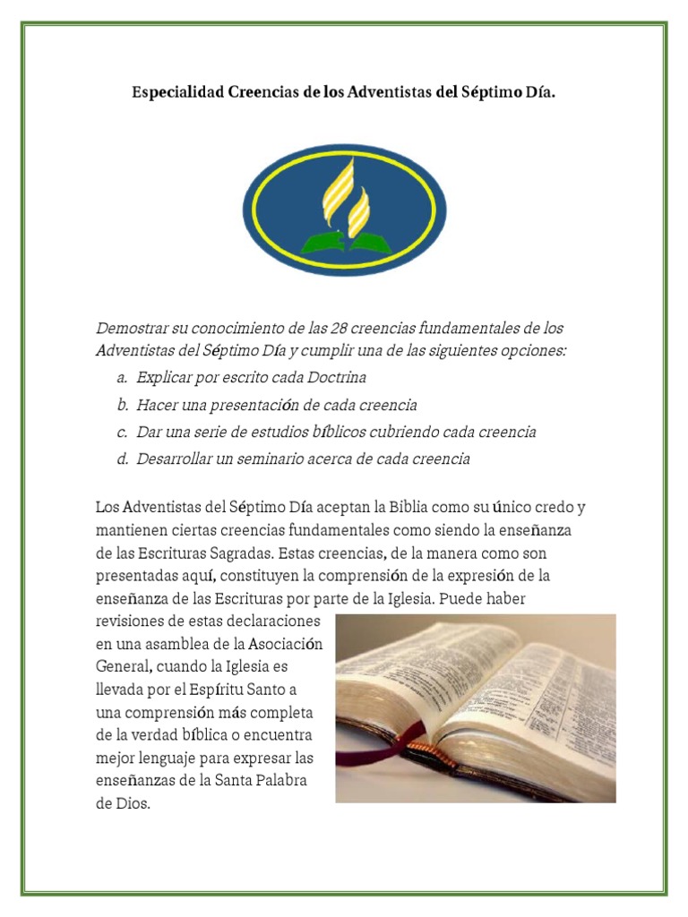 Resumen de Las 28 Creencias | PDF | Iglesia Adventista del Séptimo Día | Biblia