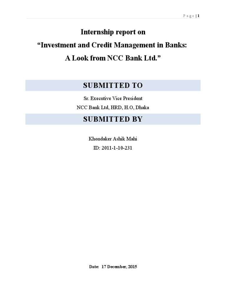 Intern Report of NCC Bank | PDF | Credit (Finance) | Loans