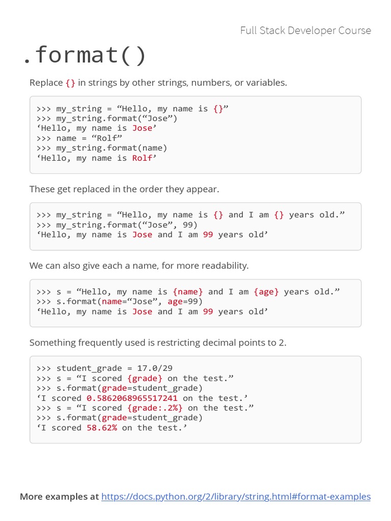 001 The .Format Cheatsheet | PDF