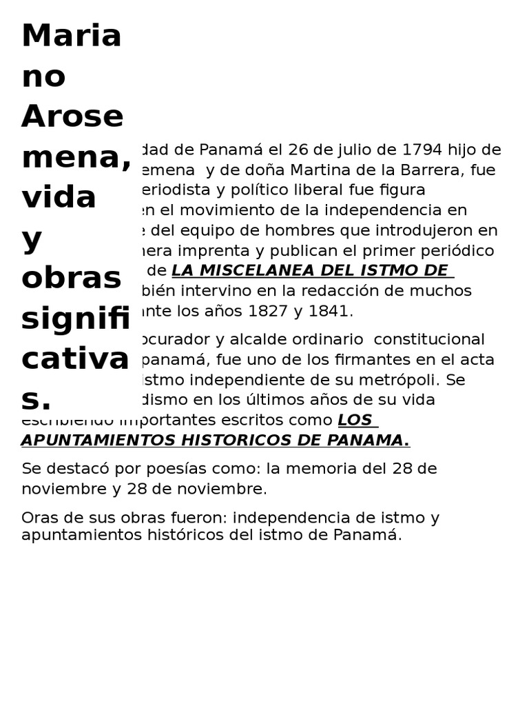 Mariano Arosemena Vida y Obras Significativas