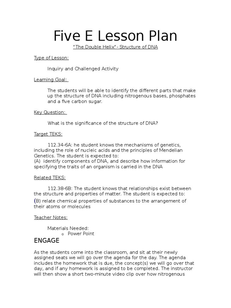 DNA Structure Inquiry Lesson Plan | PDF | Dna | Lesson Plan