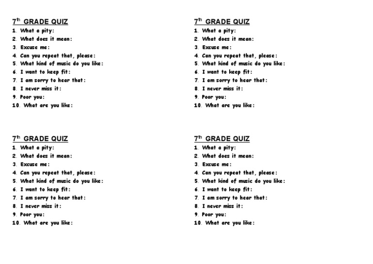 7th Grade English Quiz - Common Phrases | PDF