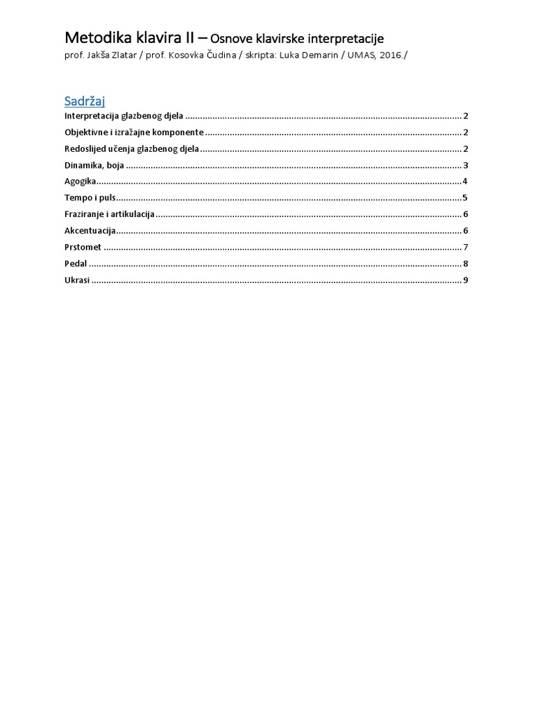 Metodika Klavira (Zlatar) : Osnove Klavirske Interpretacije (Skripta ...