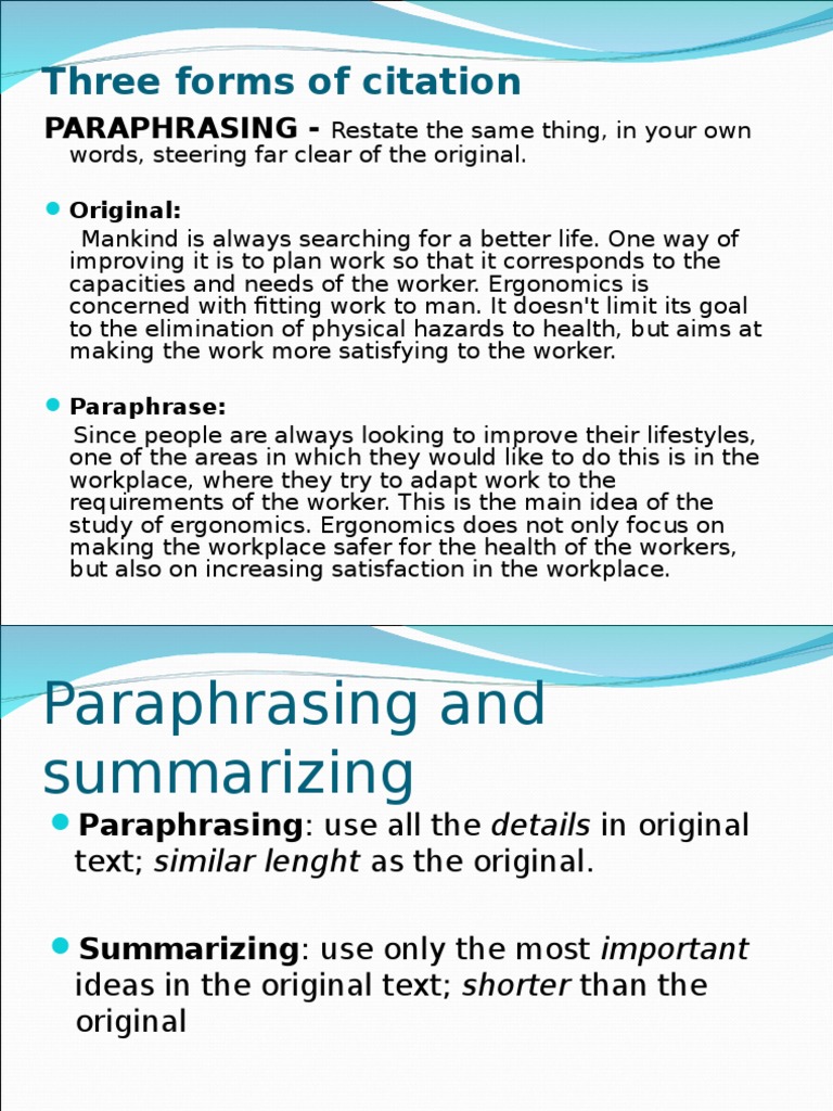 Paraphrasing, Summarizing & Quotation - 2 | PDF | Human Factors And ...