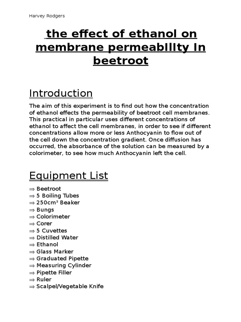The Effect of Ethanol on Membrane PermeabIlIty in Beetroot ...
