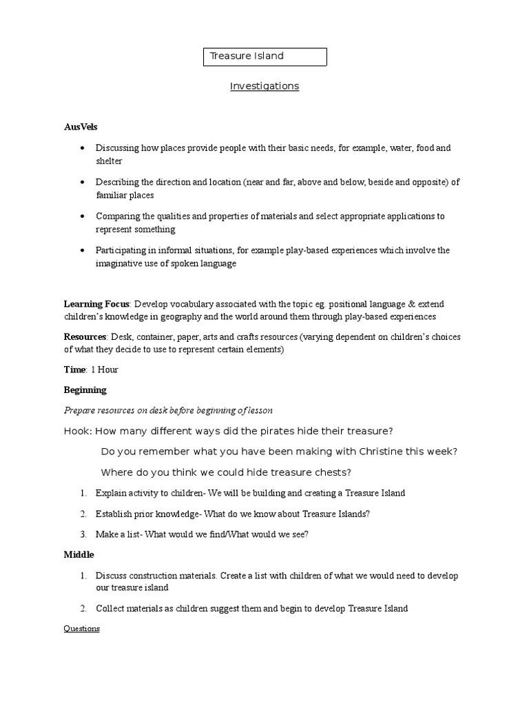 Treasure Island Lesson Plan | PDF | Treasure | Lesson Plan