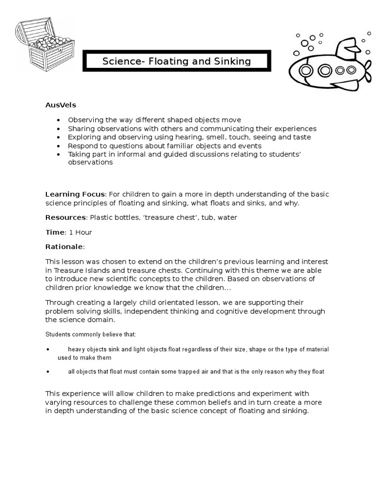 Floating and Sinking Science Lesson | PDF | Science | Understanding