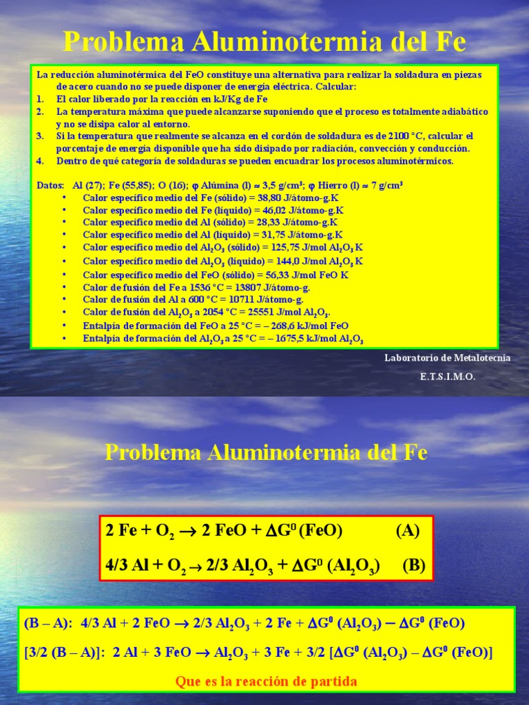 Aluminotermia del Hierro: Proceso y Cálculos | PDF | Calor | Hierro