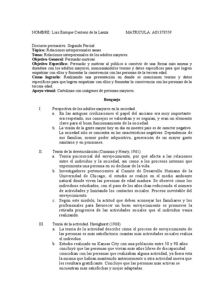 Bosquejo Persuasivo | Descargar gratis PDF | Vejez | Ciencias del comportamiento