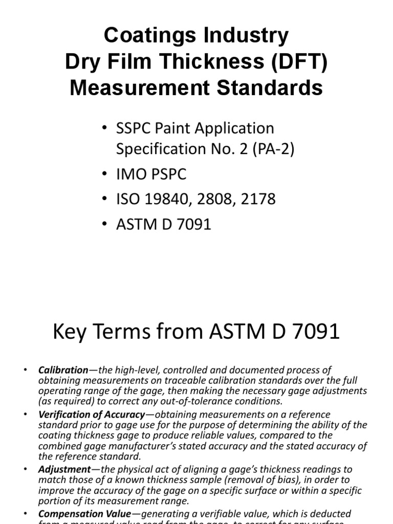 Coatings Industry Dry Film Thickness (DFT) Measurement Standards
