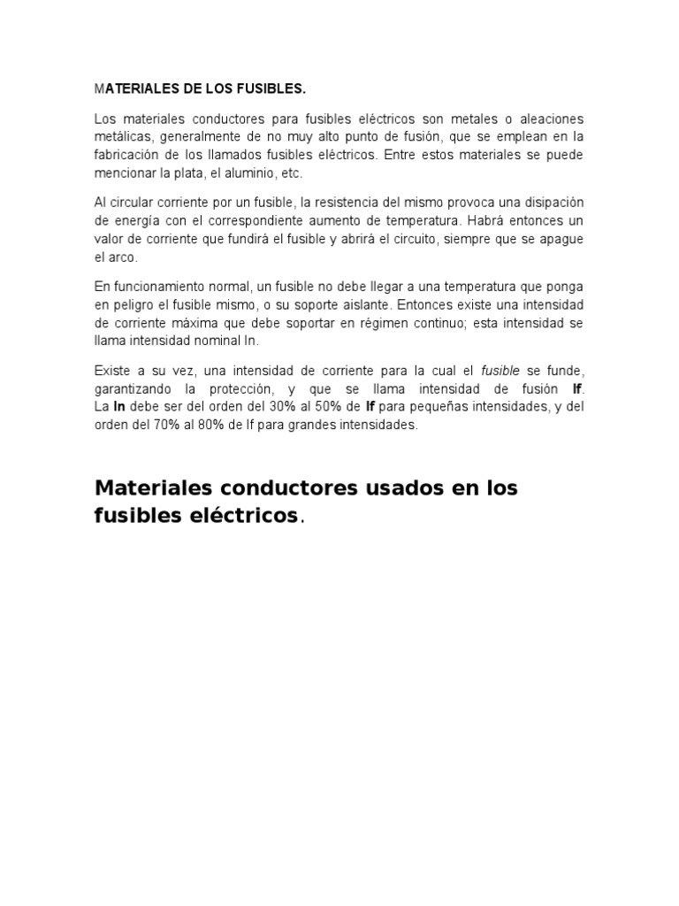 Materiales de Los Fusibles | PDF | Fusible (Eléctrico) | Aluminio