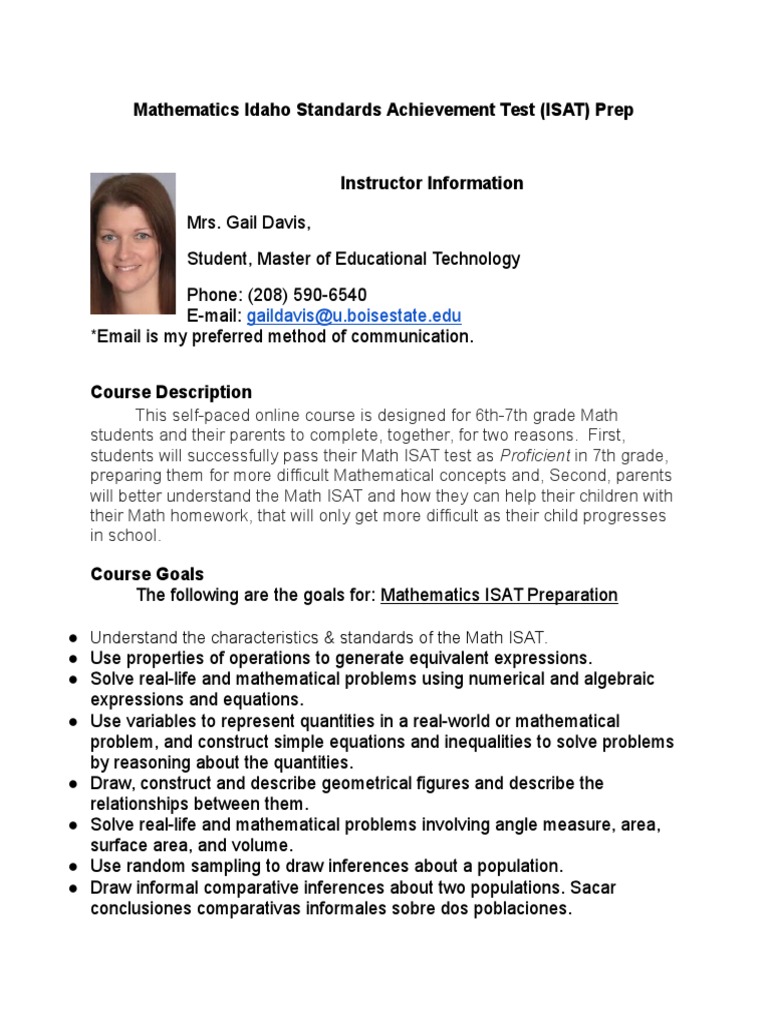 Mathematics Idaho Standards Achievement Test (ISAT) Prep: Gaildavis@u ...