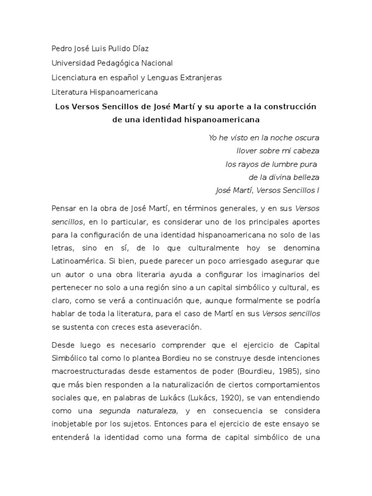 Los Versos Sencillos de Jose Marti y Su | PDF | Cuba | Poesía