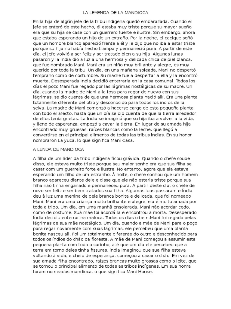 La leyenda de la mandioca | PDF | Grupos étnicos | Gente indígena