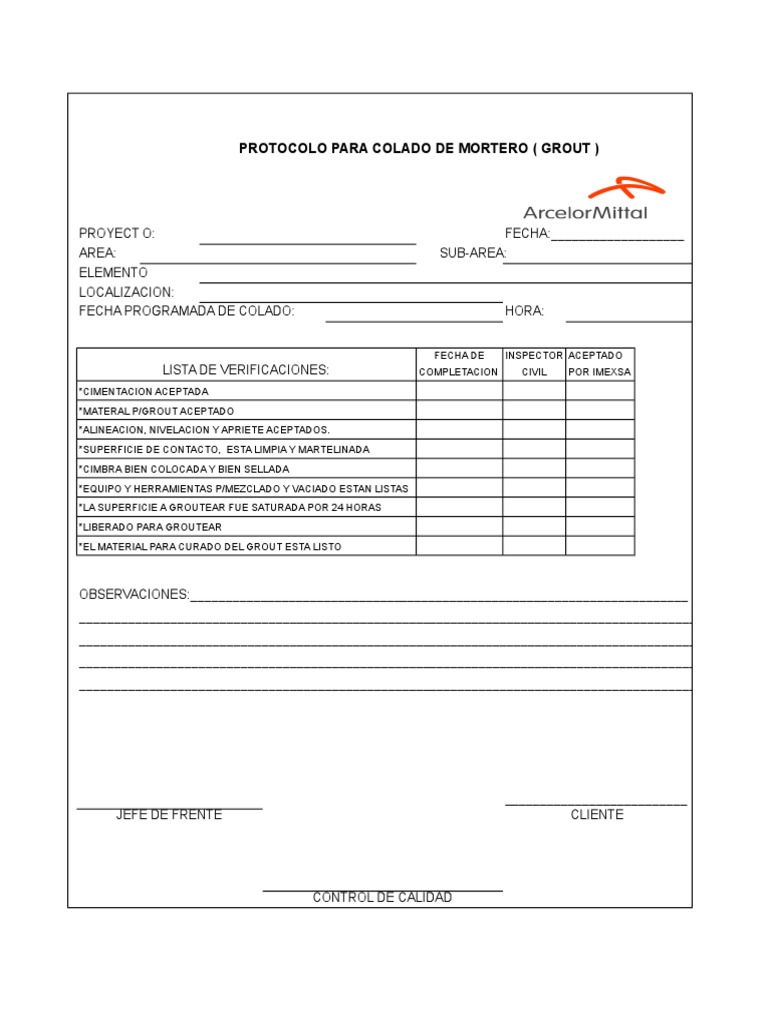 Protocolo Para Colado de Grout