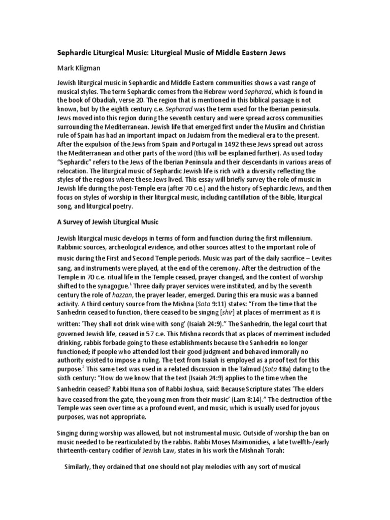 Sephardic Liturgical Music Liturgical Music of Middle Eastern Jews ...